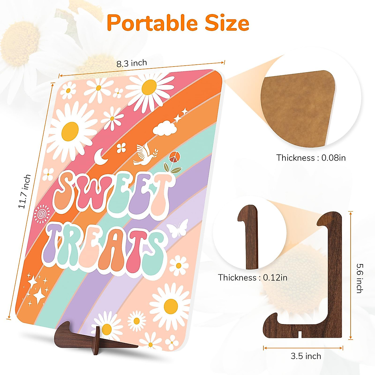 WenmthG Hippie Birthday Party Decorations Acrylic Sweet Treats Sign- 8.3x 11.7 Inch Groovy Table Sign with Stand Daisy Retro Hippie Groovy Party Centerpiece for Birthday Party Event Gift Table Decor