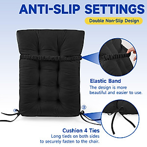 ROFIELTY Rocking Chair Cushion. Padded Tufted Rocking Chair Cushions Indoor. Double Non-Slip Delicate Tufted Rocking Chair Cushion. (Night Black, 42X18X3)