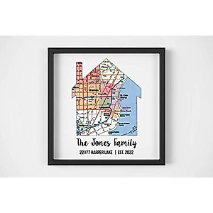 New Home Gift Housewarming Gift Map Art Gift Family Established Sign Last Name Art Family Art Framed Art Gift for New Home Realtor Gift