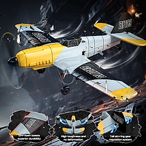 DEERC RC Plane 3 Channel BF-109 Remote Control Airplane Fighter Toys,2.4GHz 6-axis Gyro Stabilizer RTF Glider Aircraft Plane with 2 Batteries,Easy to Fly for Adults Kids Beginners Boys