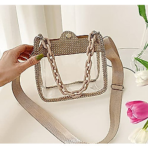 WANLD Clear Women's Crossbody Bag, Stadium Approved - Concert Event Transparent Small Wallet (golden)