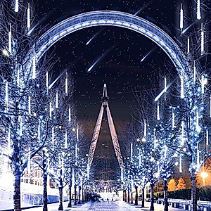 JMEXSUSS 2 Pack Solar Meteor Shower Lights, 16 Tube 288 LED White Solar String Lights Outdoor, Waterproof Solar Christmas Lights for Tree Patio Garden Wedding Party Decorations