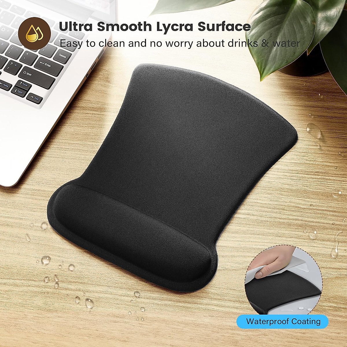Soqool 𝑴𝒐𝒖𝒔𝒆 𝑷𝒂𝒅, Ergonomic Mouse Pad Gel Computer Mouse Pad with Wrist Rest for Laptop, Anti-Slip Rubber Base, Spill-Resistant Surface, Durable Materials, Portable for Office & Home, Black