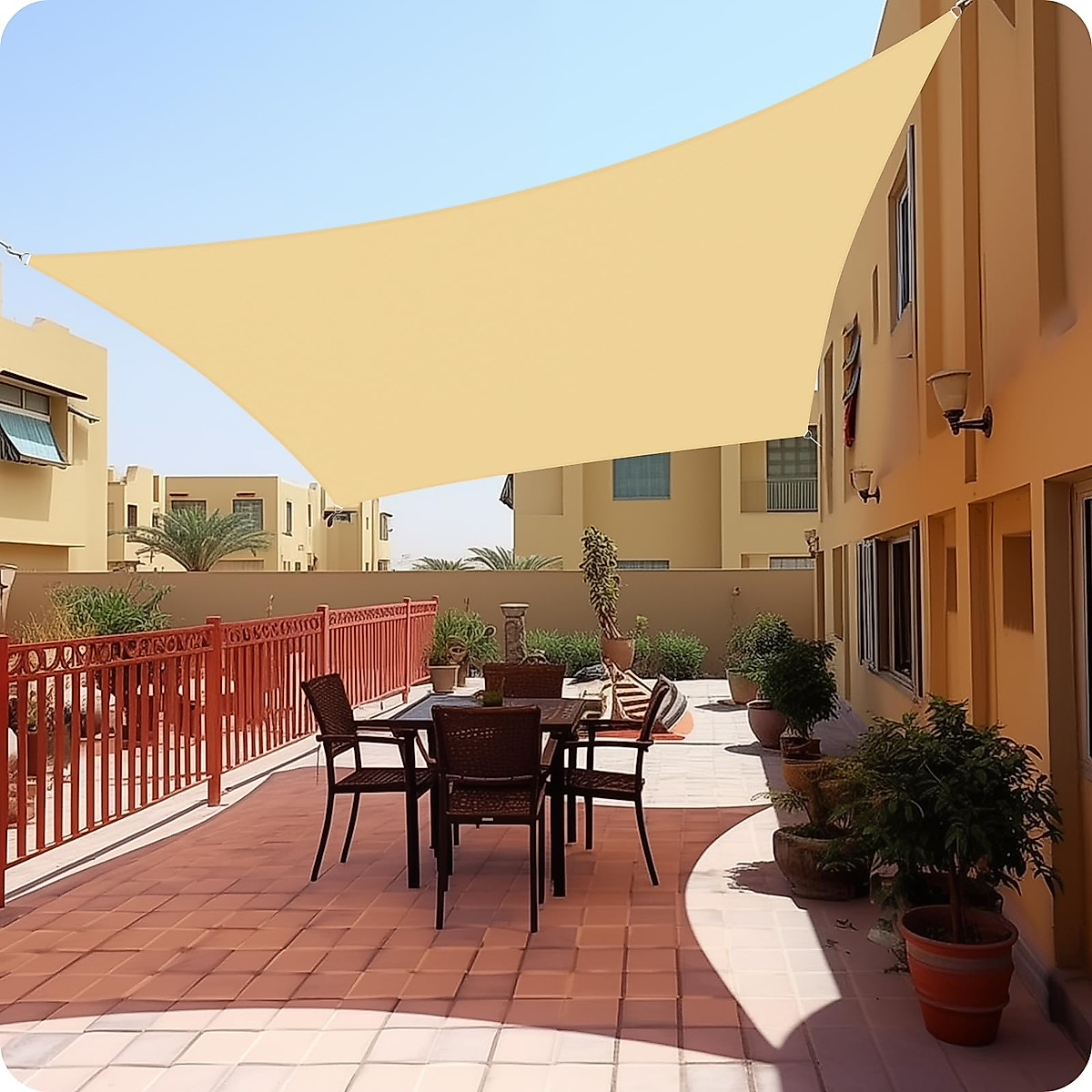 BELLE DURA 8'X10' Rectangle Sand Sun Patio Shade Sail Canopy Use for Patio Backyard Lawn Garden Outdoor Awning Shade Cover-185 GSM-Block 98% of UV Radiation-5Years Warranty