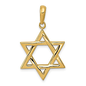 Solid 14k Yellow Gold Star of David Lucky Jewish Pendant Charm - 33mm x 20mm