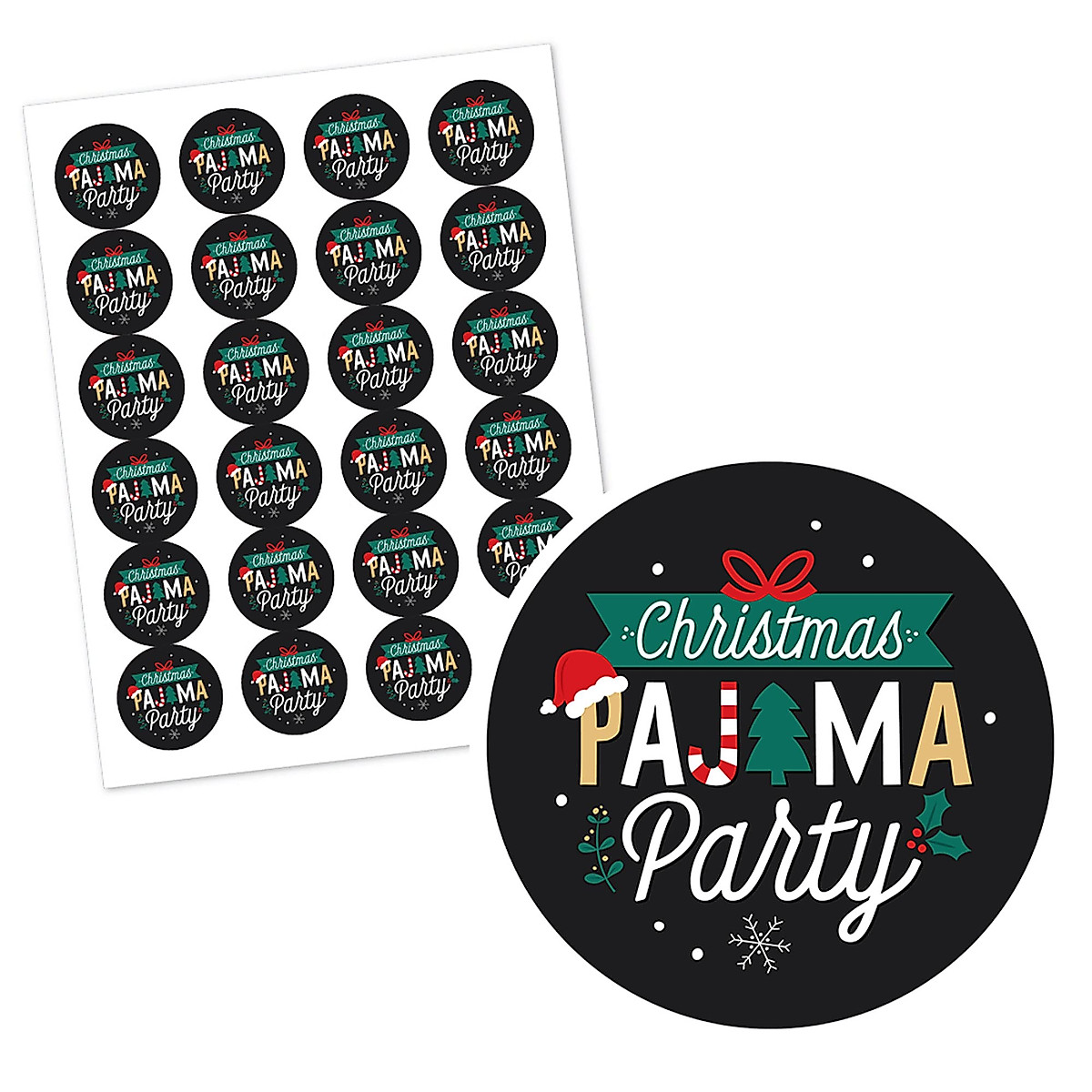 Big Dot of Happiness Christmas Pajamas - Holiday Plaid PJ Party Circle Sticker Labels - 24 Count