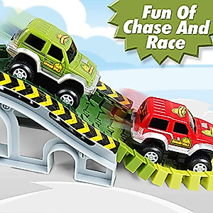 AUUGUU Dinosaur Toys - Create A Dino World with Flexible Race Track, Birthday Gift for Kids Ages 3+, Toys for 3 4 5 Year Old Boys, Toddler Toys