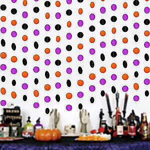 XIANMU Halloween Circle Dot Garlands Purple Glittery Orange and Black Paper Streamers Hanging Backdrop Decorations Halloween Party Supplies Birthday Baby Shower Event Decor 4 Pack 40 Feet