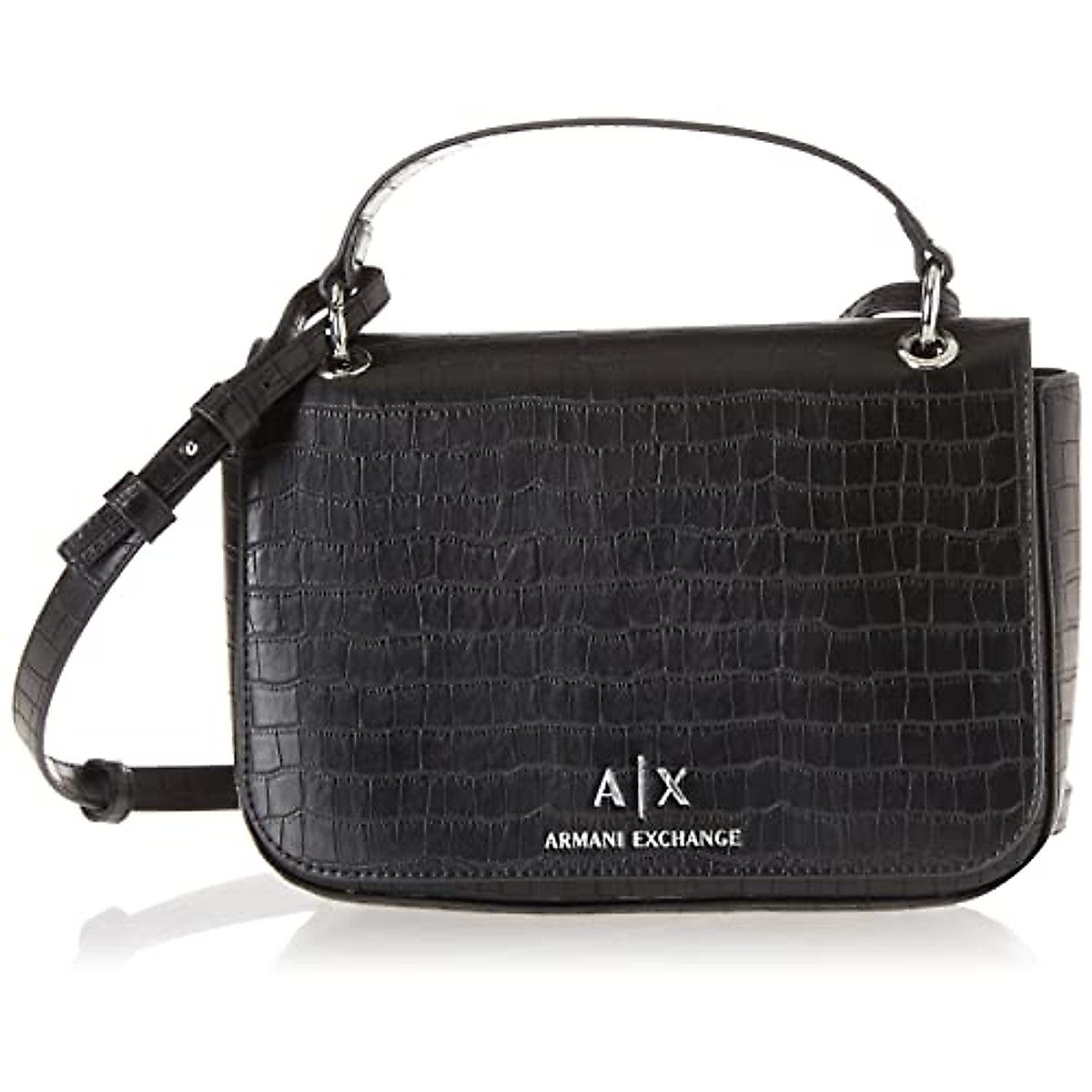 A|X Armani Exchange Women's Flap Top Handle Medium Crossbody Bag, Black, OS