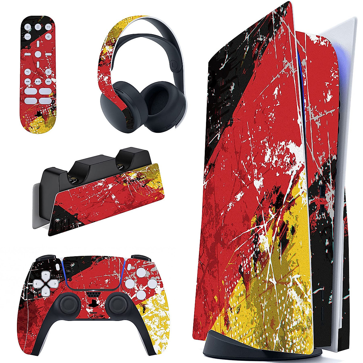 PlayVital Impression Germany Flag Full Set Skin Decal for PS5 Console Disc Edition, Sticker Vinyl Decal Cover for PS5 Controller & Charging Station & Headset & Media Remote