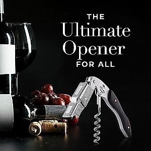 Zulay Wine Opener - Professional Corkscrew Wine Opener with Foil Cutter & Cap Remover - Double Hinged Wine Bottle Opener - Manual Wine Key for Servers, Waiters, Bartenders & Home Use - Ebony