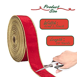 1.5Inch X 10 Yards Christmas Velvet Ribbon,1.5" Wide Wired Ribbon for Christmas Crafts Decoration, Wrapping (Red, 1.5"-10 Yard)