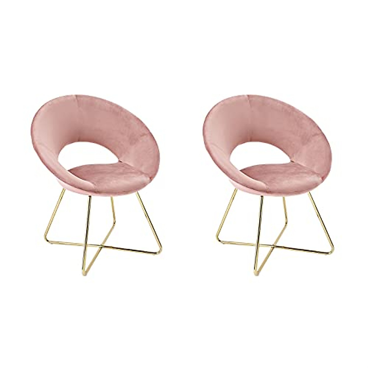 CangLong Modern Velvet Accent Upholstered Make-up Stool Home Office Guest Reception Dining Leisure Lounge Chairs with Golden Legs Set of 2, Pink 1