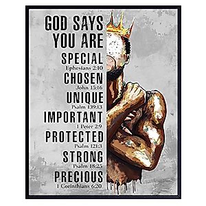 Motivational Black Art - Religious Wall Decor - African American Wall Art - Afro Wall Art - Christian Gifts for Men - Inspirational Scripture - Man Cave Home Office -Bible Verses -Spiritual Wall Decor