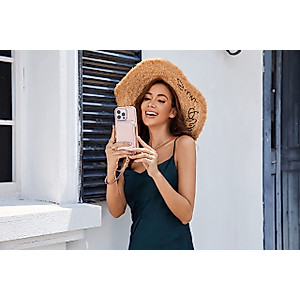 ZVE for iPhone 14 Pro Max Wallet Case Crossbody, Card Holder Zipper Phone Case for Women, Purse Cover with RFID Blocking Wrist Strap for iPhone 14 Pro Max, 6.7 inch, 2022- Rose Gold