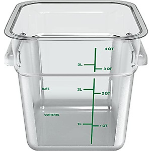 Carlisle FoodService Products CFS Squares Plastic Food Storage Container, 4 Quarts, Clear