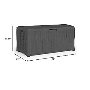 Suncast 122-Gallon Extra Large Resin Wicker Outdoor Storage Deck Box, Peppercorn