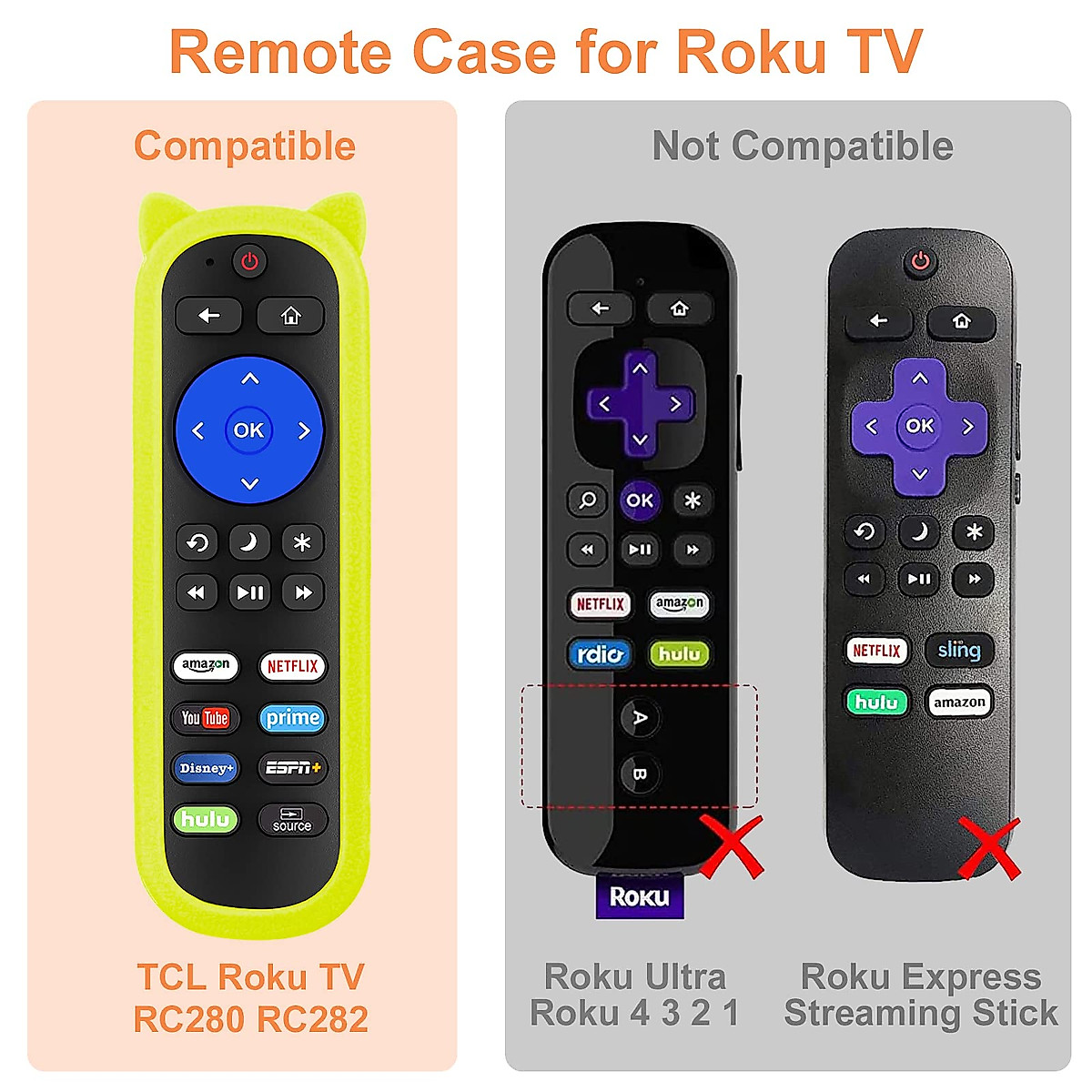 Base TV Legs for TCL Roku TV Stand with Yellow Glow Remote Cover, TV Feet Replacement for TCL TV Stand Legs for 28 32 40 43 49 50 55 65 Inch TV - 32S321 40S325 43S303 50S425 55S525 65S425 with Screws