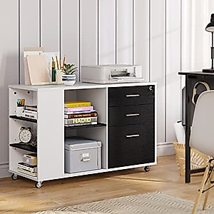 YITAHOME Mobile Wood File Cabinet, 3 Drawer Lateral Filing Cabinet, White
