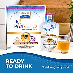 ProT Gold Liquid Collagen Protein Shot, 17g Clear Protein Nano-Hydrolyzed Grass Fed Collagen, 2g Arginine for Wound Support, Gluten Free, Sugar Free, 0g Carbs, Non GMO, Berry, 1 fl oz, 24 Pack