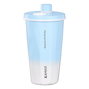 Reginsnow 20oz Insulated Coffee Mug with Lid, Double Wall Stainless Steel Vacuum Insulated Tumbler Cup, Travel Coffee Cup Thermal Cup for Home and Office, Outdoor & Car - Blue to White