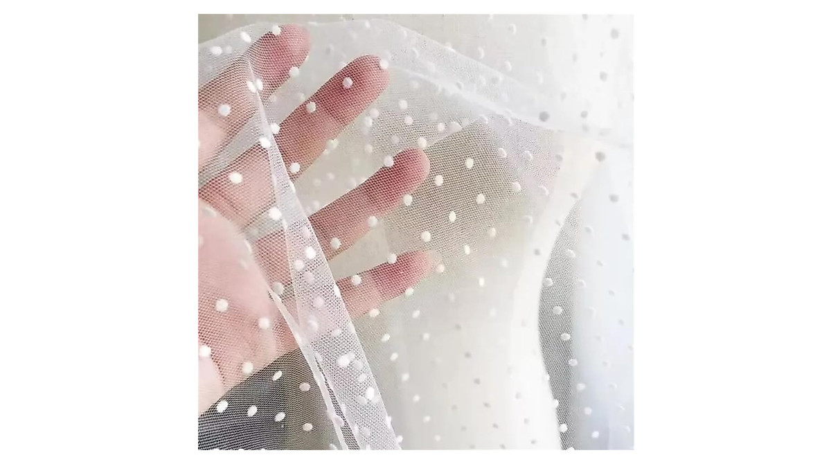 White Polka Dot Tulle Fabric | Soft Stretch Mesh for DIY & Costumes