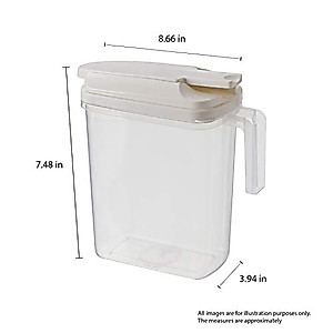 Large Pour Airtight plastic drink Pitcher jar with Locking Spout lid and Handle. Water Coffee, lemonade, iced Tea & juice 61oz/1.8 liter. Detachable Top. Slim design. Safer than glass. Jarra