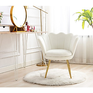 chairus Small Accent Chair for Living Room, Velvet Gold Cute Vanity Chair with Back for Makeup Room, Upholstered Shell Shaped Office Guest Modern Chair Arm Chair, Cream White