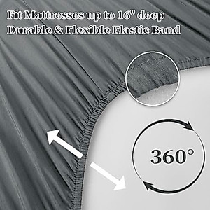 Shilucheng King Size Bed Sheets Set Microfiber Polyester 1800 Thread Count Percale Super Soft and Comforterble 16 Inch Deep Pockets - 4 Piece (King, Dark Grey)