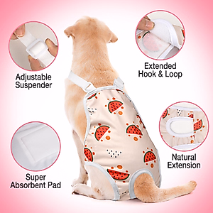 Jollywoods 3 Pack Washable Female Dog Diaper Onesie Sanitary Pantie with Adjustable Suspender, Reusable Fixed Doggie Diapers, Super Absorbent Leakproof for Small Medium Large Dog in Heat Cycle