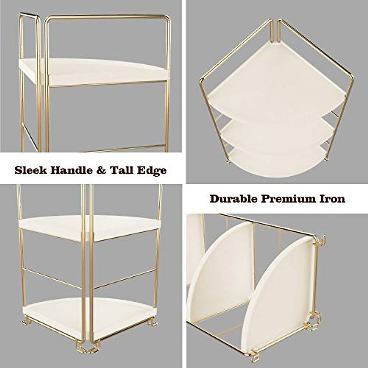 kaileyouxiangongsi 2-Tier Kitchen Spice Rack-Corner Bathroom Shelf- Kitchen Triangle Storage Rack - Standing Rack for Bathroom, Living Room, Bedroom, Kitchen (Golden)