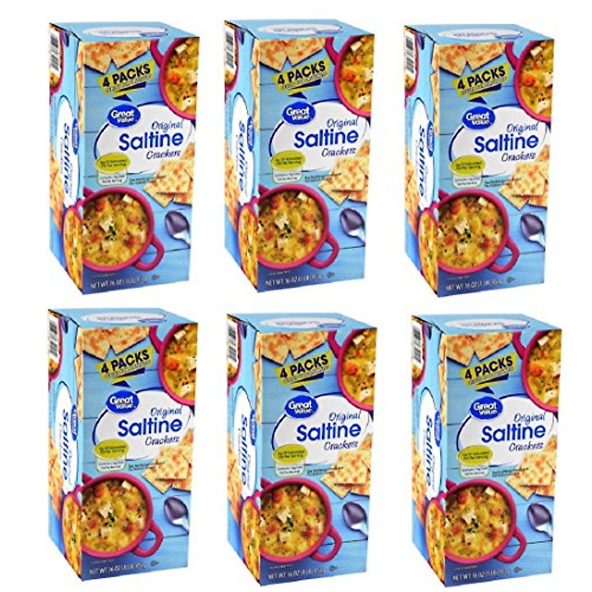 Pack of 6 - Great Value Original Saltine Crackers, 4 Count, 16 oz