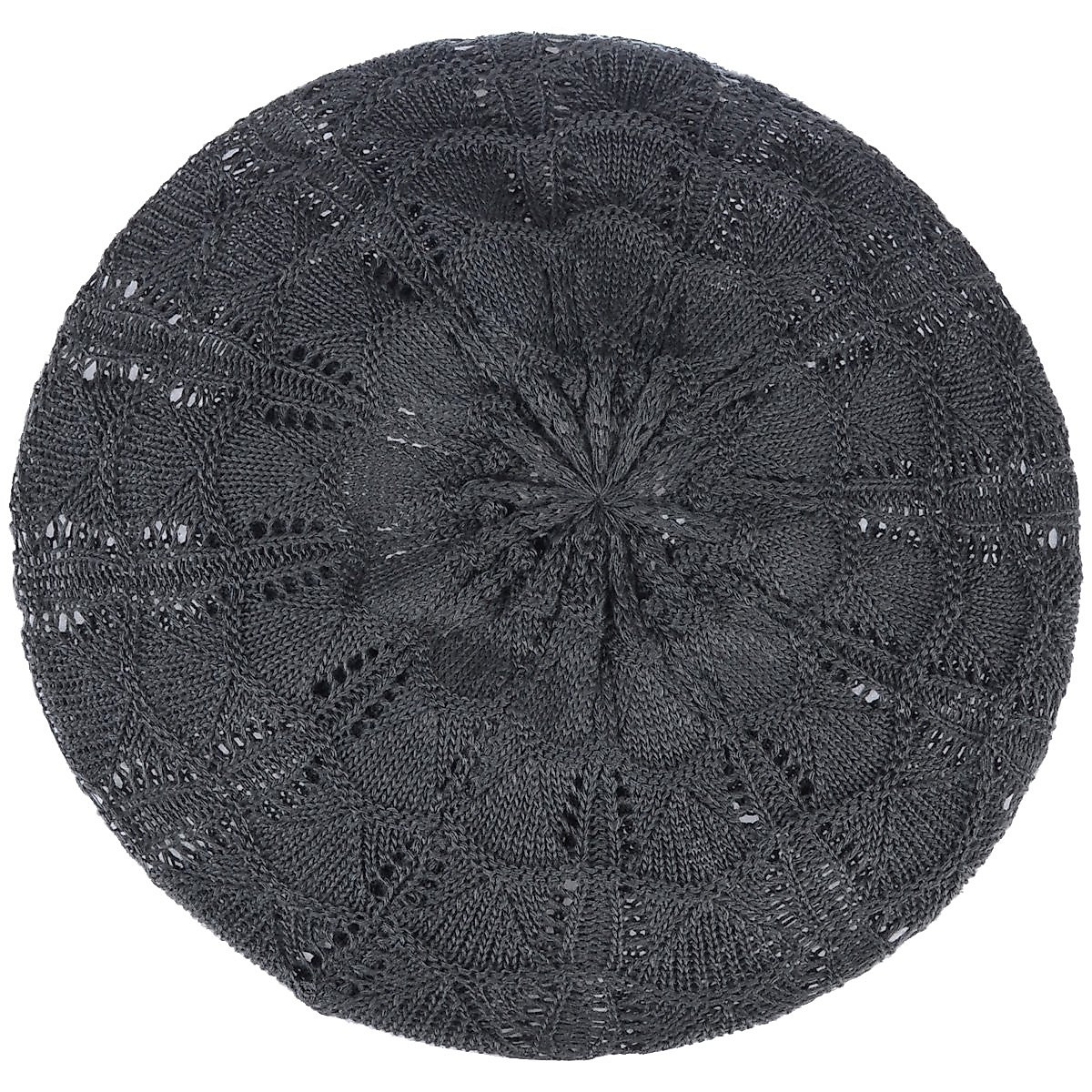 BYOS Chic Parisian Style Soft Lightweight Crochet Cutout Knit Beret Beanie Hat (2-Pack Wavy Stripes Charcoal Gray & Black)