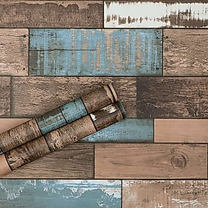 XINOBO (17.71"×118" Faux Wood Wallpaper Peel and Stick Wallpaper Wood Textured Wallpaper Removable Vintage Rustic Shiplap, Self Adhesive Waterproof Contact Paper for Counter Top, Cabinets, Bathroom