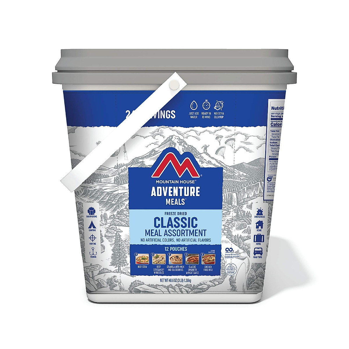 Mountain House Classic Bucket | Freeze Dried Backpacking & Camping Food | 24 Servings & Augason Farms Dehydrated and Freeze-Dried Fruit Variety Pail, 25-Year Shelf Life, Emergency Food Supply