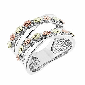 Black Hills Gold Jewelry Double Crisscross Rings for Women 925 Sterling Silver Leaf Ring, 12k Green and Rose for Ladies and Teens Size 9.75