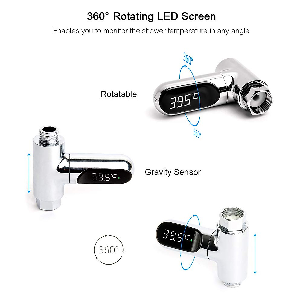 Shower Thermometer, LED Digital Display 0~100℃ Baby Bath Water Thermometer Celsius/Fahrenheit Display 360° Rotating Screen for Home Kitchen Bathroom