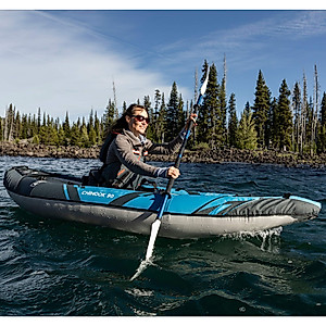 AQUAGLIDE Chinook 90 Inflatable 9' Foot Kayak Kit Packable Includes Pump for Adults Family Friendly 1 Person Single Rider Blow Up for Recreational Angler Fishing