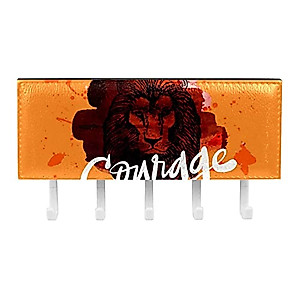 Lion Mail Holder Organizer and Key Hooks PU Front, Self Adhesive Key Rack with 5 Hooks Perfect for Entryway, Hallway，Bathroom ，Kitchen