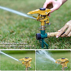 FANHAO Heavy Duty Pulsating Lawn Sprinkler on Spike Base, 100% Metal Impact Sprinkler with Adjustable Spray Pattern for Yard Lawn Irrigation, 360 Degree Large Area Coverage, Covers Up to 8500 sq. ft