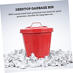 PLAFOPE 1pc Red Iron Mini Garbage Can with Lid for Desktop, Countertop, Tabletop, Cabinet