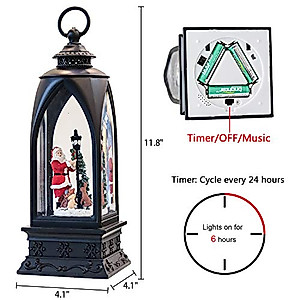 Eldnacele 12” Christmas Snow Globe Lantern Snowman with Music & Timer, USB Lined/Battery Operated Lighted Water Glittering Lantern for Christmas Festival Decoration Gifts – Santa