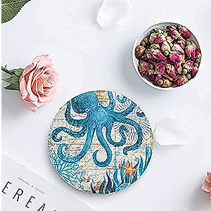 Coasters for Drinks, Absorbent Coaster Sets of 6 with Holder, Ocean Themed Ceramic Coaster Set with Cork Base, Whale,Universal Size,Suitable for Most Scenes Such as Office, Kitchen