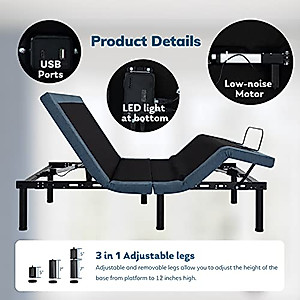 MLILY Queen Adjustable Bed Base Frame with Wireless Remote+14 Inch Queen Memory Foam Mattress,Cool Gel Mattress Bed in a Box, Independent Head & Foot Incline, USB Ports, Zero Gravity, Anti Snore
