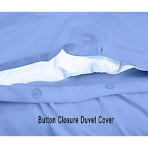 RUVANTI Sky Blue Duvet Cover King Size - Soft Egyptian Cotton Duvet Cover Set 3 Pieces with Button Closure, 1 Duvet Cover 106x96 inches and 2 Pillow Shams (No Comforter)