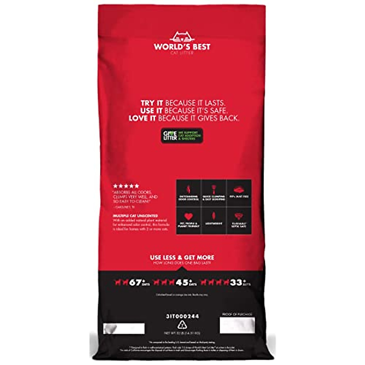 WORLD'S BEST CAT LITTER Multiple Cat Unscented, 32-Pounds