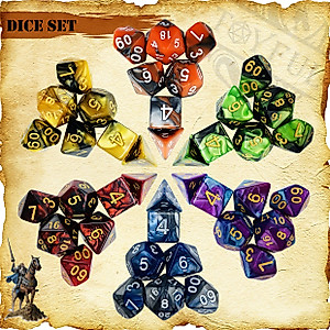 6 Sets DND Dice Double-Color Polyhedral Dice Dungeons and Dragons Rolling Dice for RPG MTG Table Games Dice Bulk with Free Six Drawstring Bags and PU Leather D&D Dice Tray