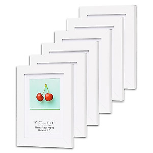 The Display Guys - 6-Pack Minimalist Wooden Picture Frames with Tempered Glass - 5x7 mat to 4x6 - White - Wall & Tabletop