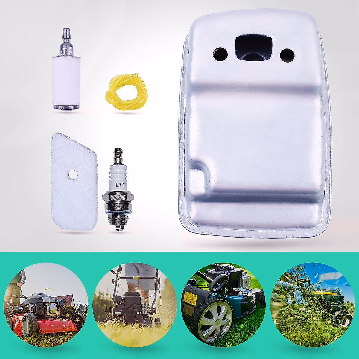 Adefol String Trimmer Exhaust Muffler Kit for Husqvarna 124L 125L 128C 128CD 128L 128LD with Air Filter, Fuel Filter, Fuel Line, Spark Plug Replacement Parts 574031502, 530150253 Accessories