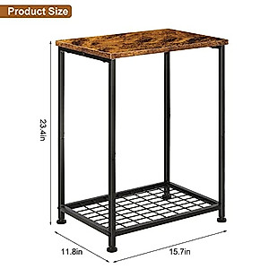 DOMYDEVM Nightstand Set of 2, 2 Tier Small End Table with Open Storage Shelf, Industrial Side Bedside for Bedroom Living Room Office Farmhouse, Rustic Brown and Black